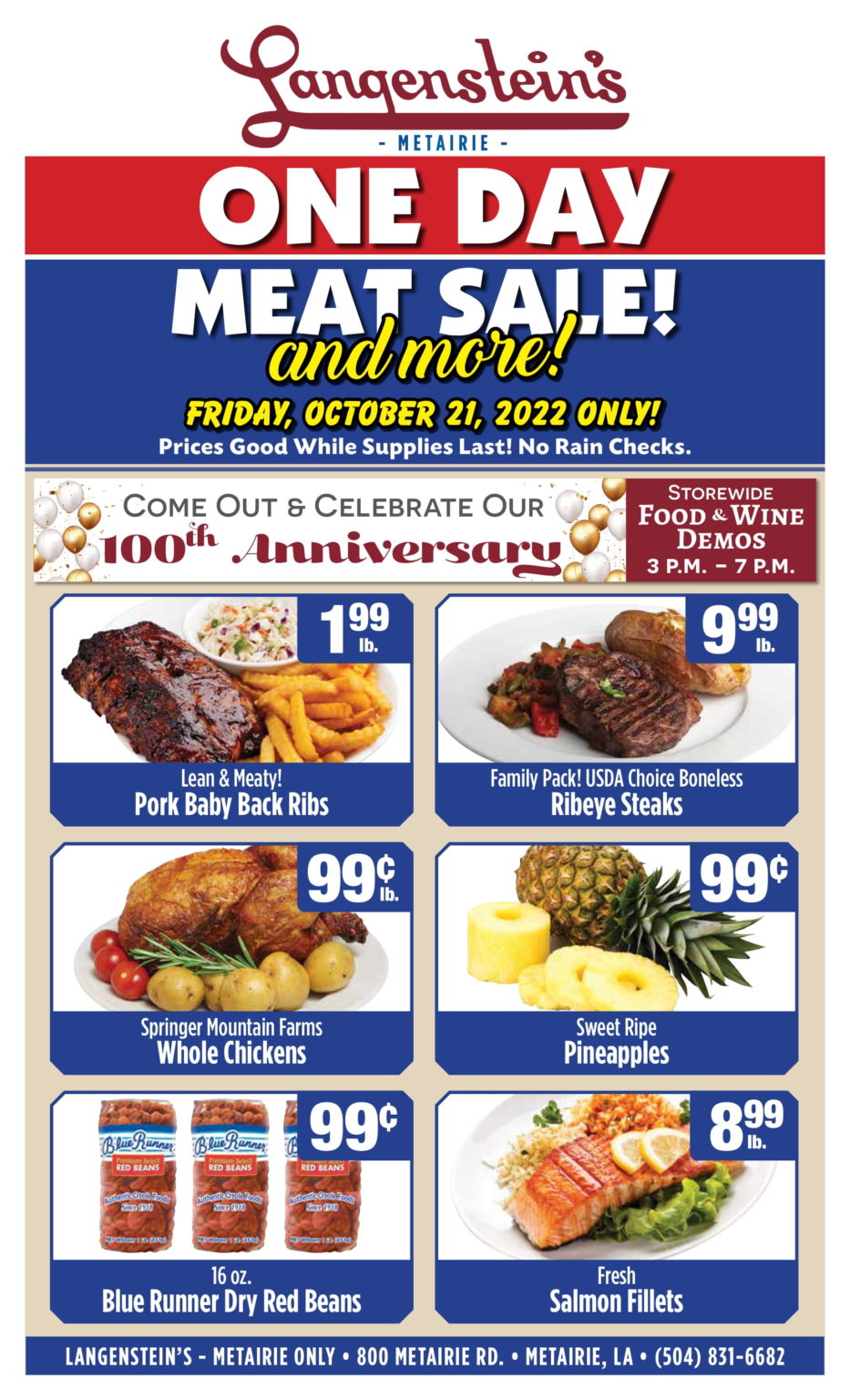 One Day Meat Sale in Old Metairie on Friday, October 21 - Langenstein's