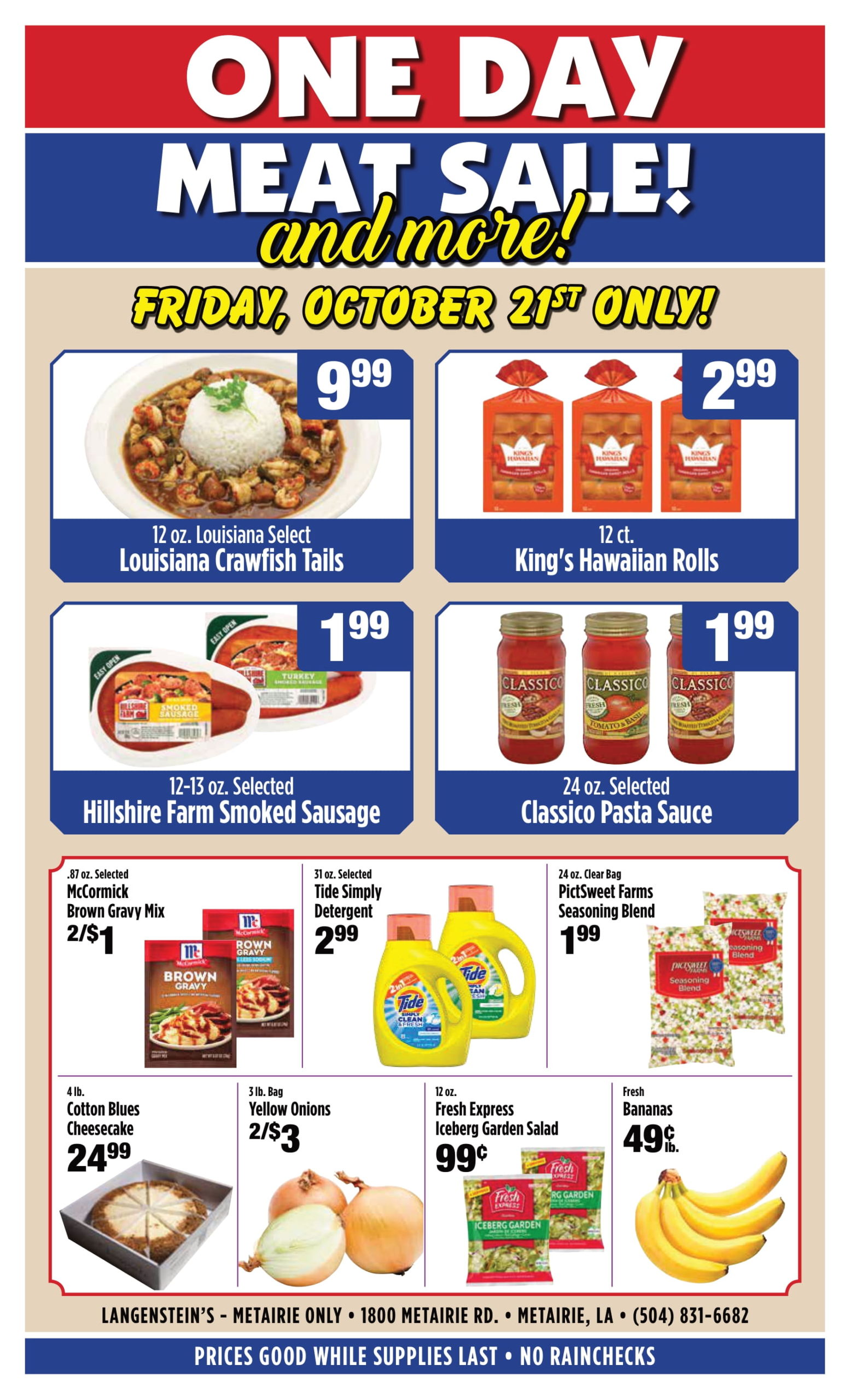 One Day Meat Sale in Old Metairie on Friday, October 21 - Langenstein's